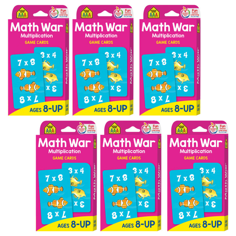 SCHOOL ZONE PUBLISHING - Math War Multiplication Game Cards, 6 Sets