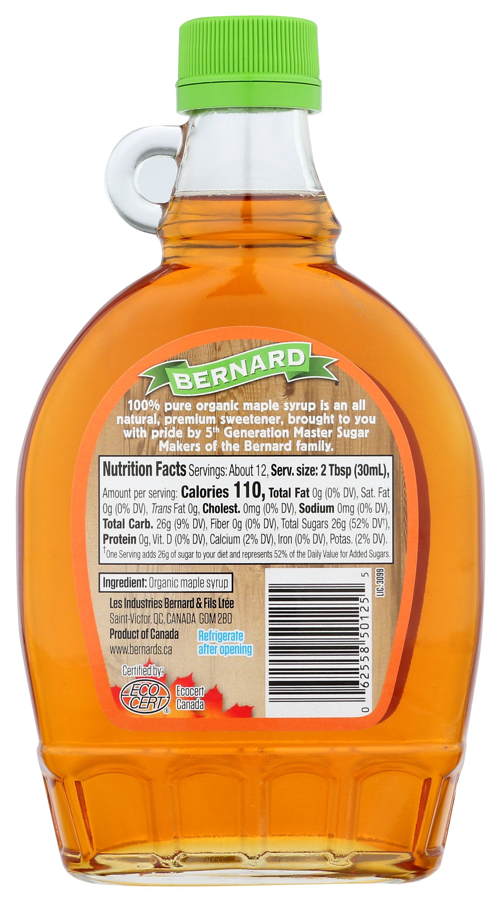 BERNARD SYRUP MAPLE AMBER ORG - Case of 6 [100% PURE MAPLE SYRUP - 12.