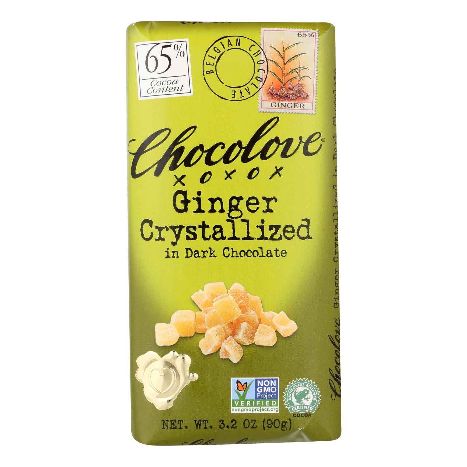 Chocolove Xoxox - Premium Chocolate Bar - Dark Chocolate - Ginger Crys