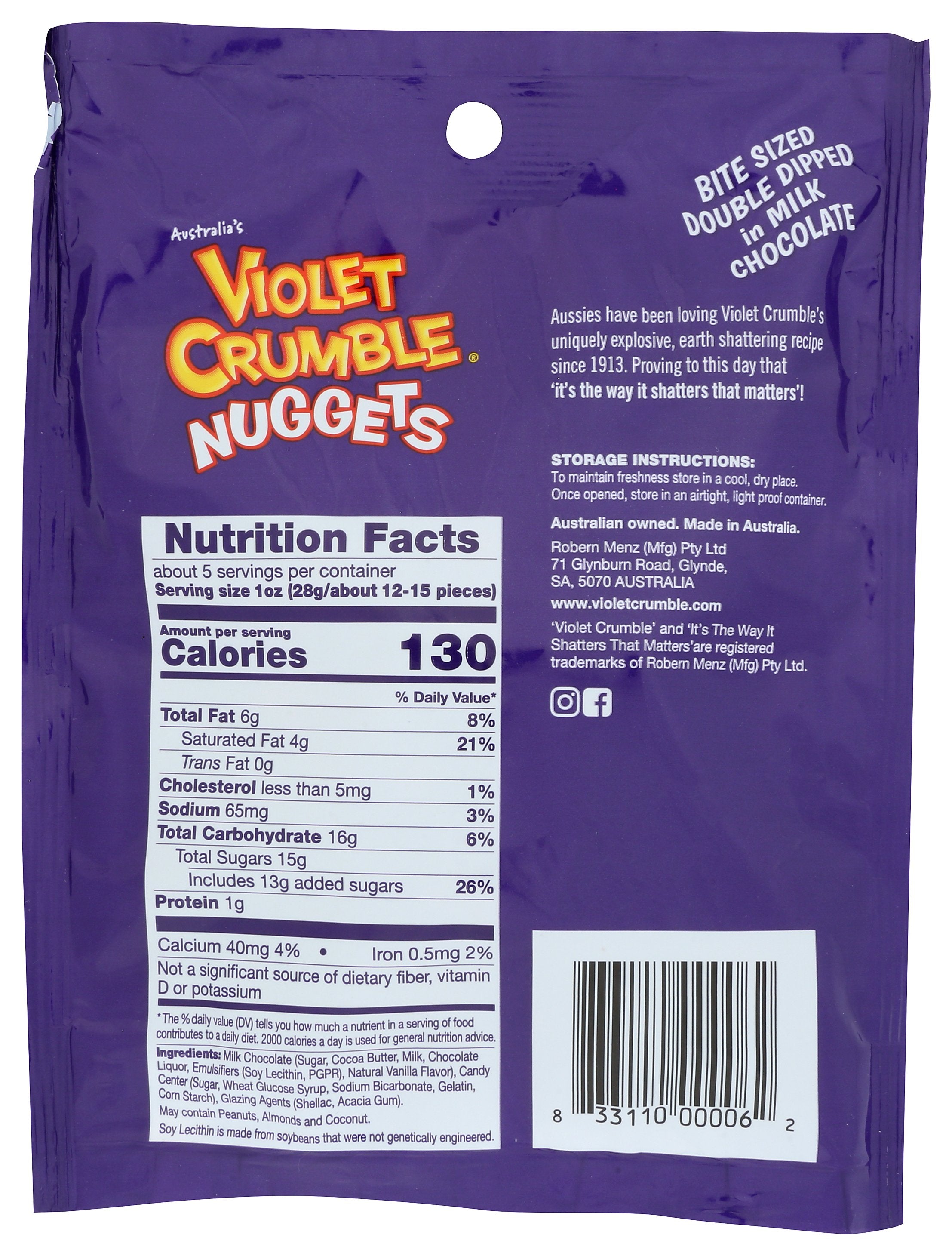 VIOLET CRUMBLE NUGGETS CHOCOLATE - Case of 8