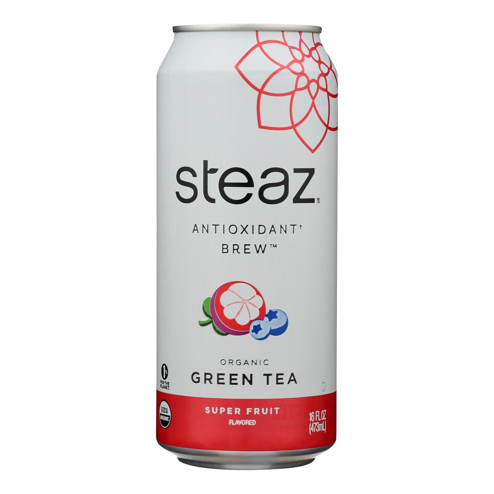 Steaz Lightly Sweetened Green Tea - Super Fruit - Case Of 12 - 16 Fl O