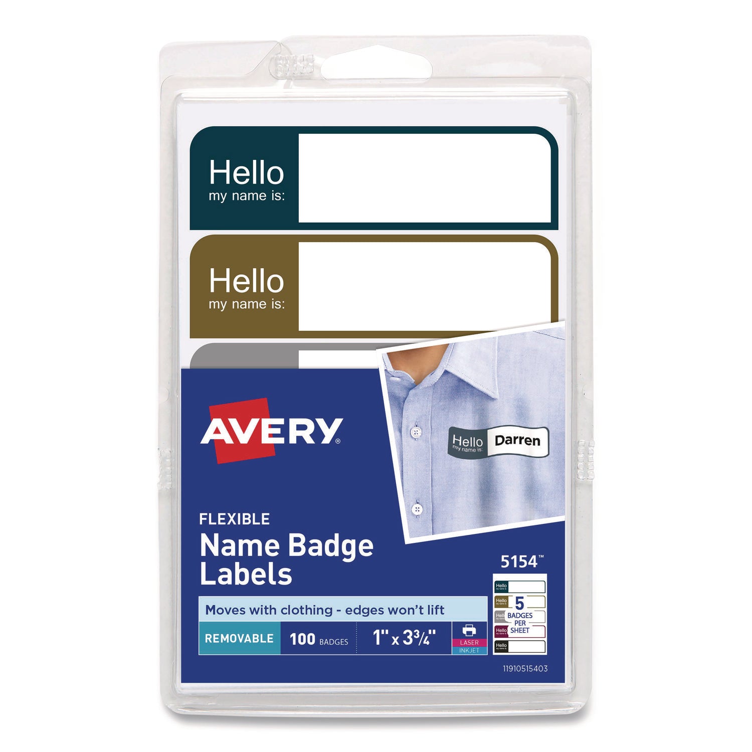 Flexible Self-Adhesive Mini Name Badge Labels, 1 X 3.75, Hello, Assort
