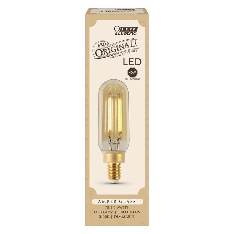FEIT - Feit LED T8 E12 (Candelabra) LED Bulb Amber 40 Watt Equivalence