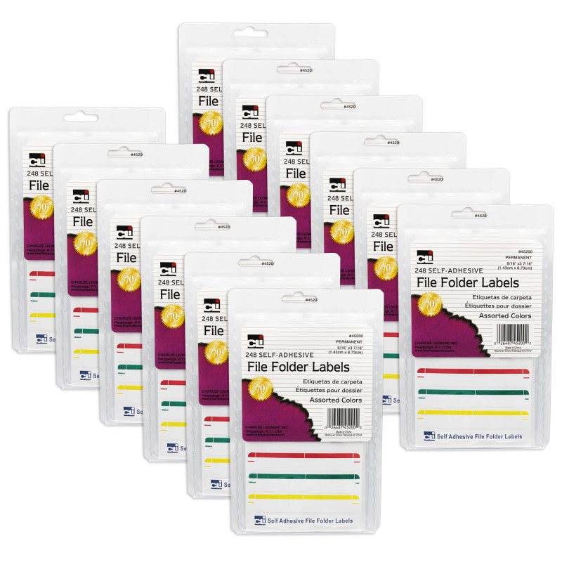 CHARLES LEONARD - File Folder Labels, Assorted, 248 Per Pack, 12 Packs