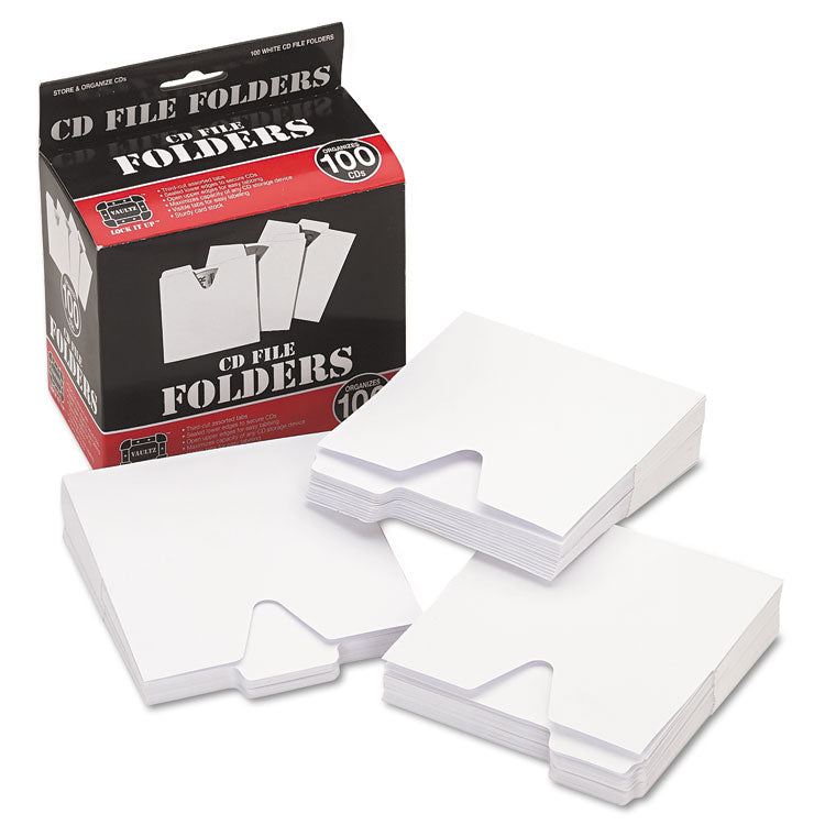 Vaultz - CD File Folders, 1 Disc Capacity, White, 100/Pack