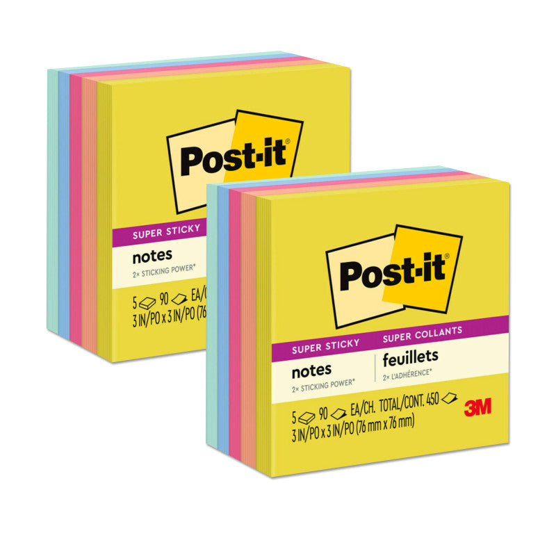 POST-IT - Super Sticky Notes, 3x3 in, Summer Joy Collection, Assorted