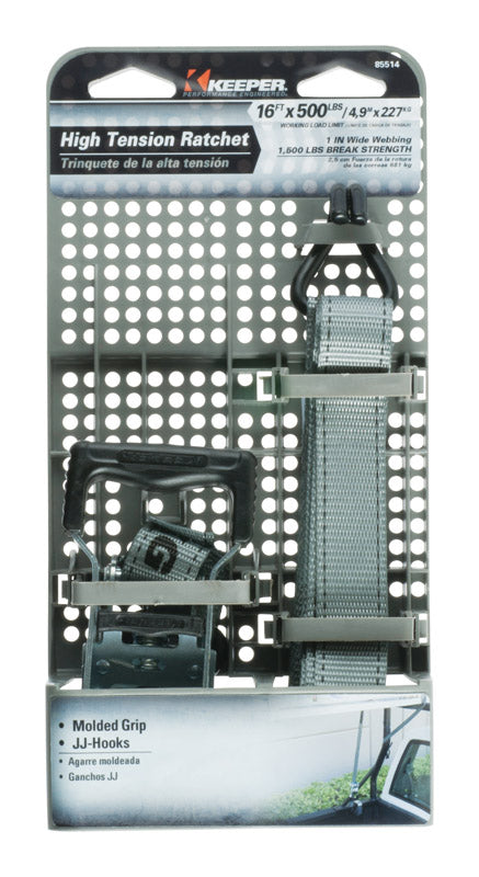 PRO GRIP - Keeper 1 in. W X 16 ft. L Gray Tie Down 500 lb 1 pk