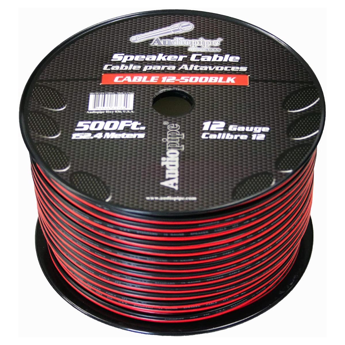 Audiopipe Speaker Wire 12-Gauge 500 Foot Spool - Black/Red
