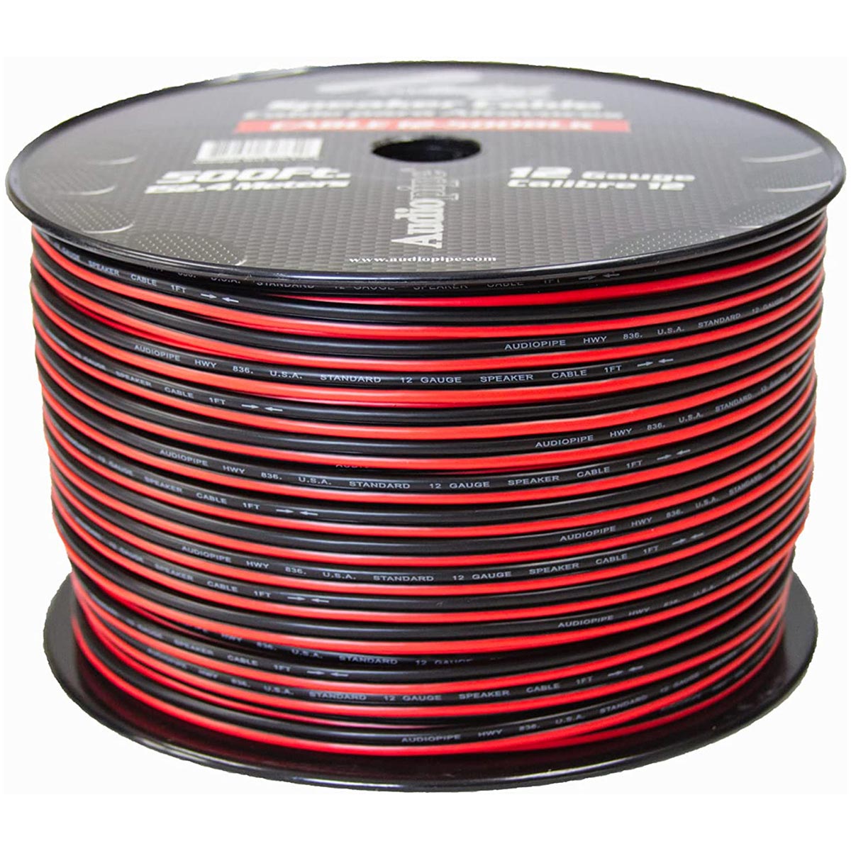 Audiopipe Speaker Wire 12-Gauge 500 Foot Spool - Black/Red